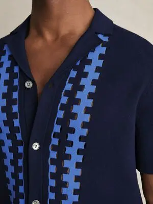 REISS Addington Geometric Cuban-collar Knit Shirt