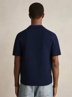REISS Addington Geometric Cuban-collar Knit Shirt