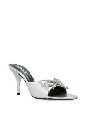 Versace Metallic Opera Bow Heeled Mules - Silver