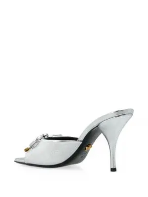 Versace Metallic Opera Bow Heeled Mules - Silver