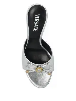 Versace Metallic Opera Bow Heeled Mules - Silver