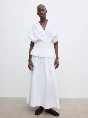 HOUSE OF DAGMAR Poplin V-neck Top - White