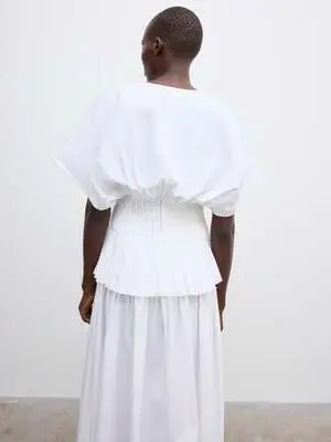 HOUSE OF DAGMAR Poplin V-neck Top - White