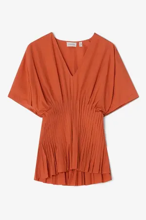 HOUSE OF DAGMAR Poplin V-neck Top - Orange Rust