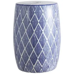 JONATHAN Y Moroccan Diamonds 18" Ceramic Drum Garden Stool - Blue/white