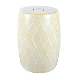 JONATHAN Y Moroccan Diamonds 18" Ceramic Drum Garden Stool - Yellow