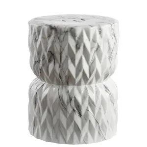 JONATHAN Y Chevron Drum 17.5" Ceramic Garden Stool - White Marble Finish