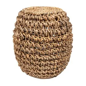 JONATHAN Y Sage 21" Rustic Bohemian Barrel-style Abaca/iron Handwoven Stool - Brown