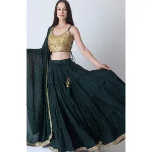 RAAS Camila Mirror Embroidered Tiered Lehenga Choli Set - Green & Gold