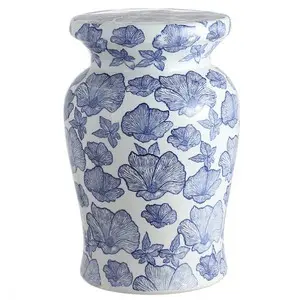 JONATHAN Y Poppies 17.7" Ceramic Garden Stool - White/blue