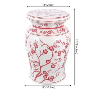 JONATHAN Y Cherry Blossom 17.75" Ceramic Garden Stool - White/red