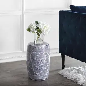 JONATHAN Y Camellia 17" Ceramic Drum Garden Stool
