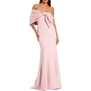 Mac Duggal Beaded Off-the-shoulder Satin Trumpet Gown - Blush