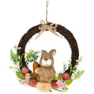 NORTHLIGHT Floral Grapevine Small Spring Easter Wreath With Sisal Bunny12 - Pink