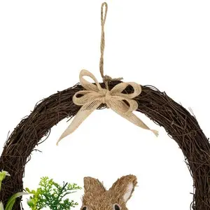NORTHLIGHT Floral Grapevine Small Spring Easter Wreath With Sisal Bunny12