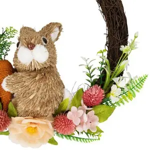 NORTHLIGHT Floral Grapevine Small Spring Easter Wreath With Sisal Bunny12