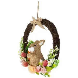 NORTHLIGHT Floral Grapevine Small Spring Easter Wreath With Sisal Bunny12