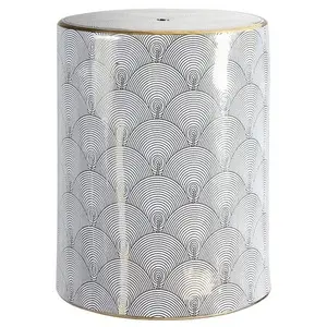 JONATHAN Y Fish Scale 17" Modern Ceramic Garden Stool - White/gold