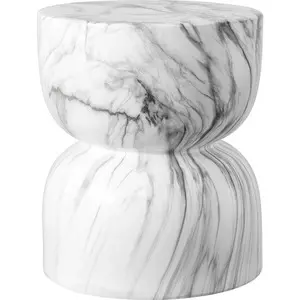 JONATHAN Y Zakhai 14.75" Contemporary Modern Marble Glaze Drum Indoor/outdoor Garden Stool - White/gray