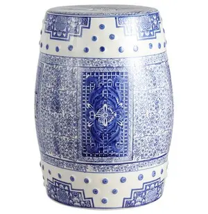 JONATHAN Y Acanthus 17.8" Chinoiserie Ceramic Drum Garden Stool - Blue/white