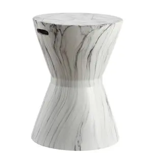 JONATHAN Y African Drum 17.3" Ceramic Garden Stool - White Marble Finish
