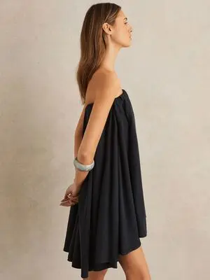 REISS Flo Tencel Strapless Dip-hem Mini Dress