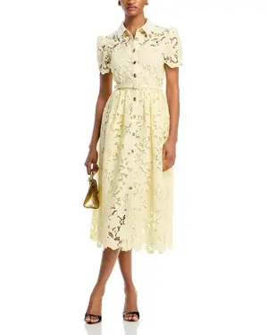 SELF-PORTRAIT Lace Collared Midi Dress - Yellow