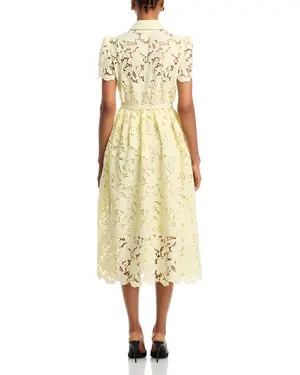 SELF-PORTRAIT Lace Collared Midi Dress - Yellow