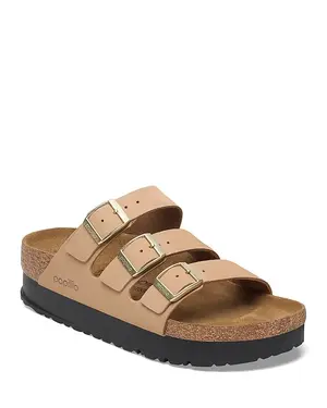 BIRKENSTOCK Florida Platform Nubuck Sandals - Beige