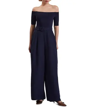 Ted Baker London Knit Bodice Bardot Top Jumpsuit - Navy