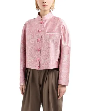 Emporio Armani Landscape Tonal Print Shiny Jacquard Jacket - Pink