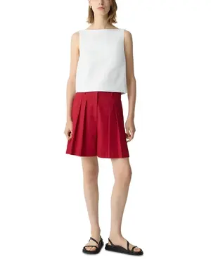 Theory Pleated Linen Shorts - Cherry