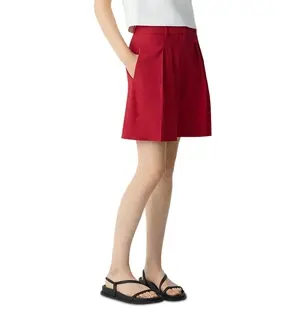 Theory Pleated Linen Shorts - Cherry