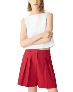 Theory Pleated Linen Shorts - Cherry