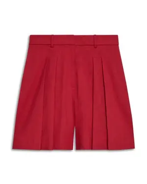 Theory Pleated Linen Shorts - Cherry