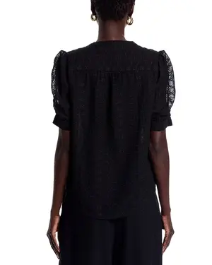 T Tahari Mandarin Collar Button Front Top