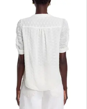 T Tahari Mandarin Collar Button Front Top - White Star