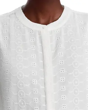T Tahari Mandarin Collar Button Front Top - White Star