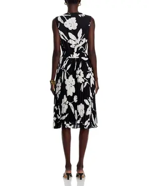 T Tahari Split Neck Floral Print Dress