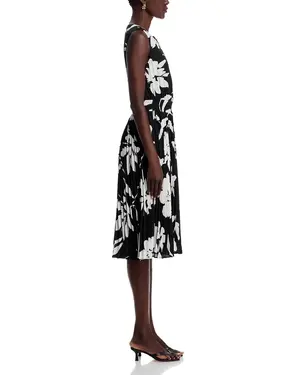 T Tahari Split Neck Floral Print Dress