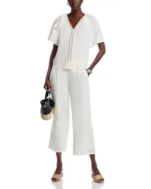 T Tahari Embroidered Eyelet Pants
