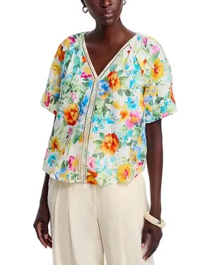 T Tahari Printed V-neck Blouse