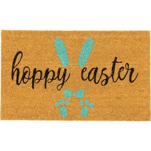 NORTHLIGHT Natural Coir "hoppy Easter" Outdoor Doormat18" X 30 - Blue