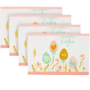 NORTHLIGHT Pastel Eggs Happy Easter Floral Placemats18" And Pinkset Of 4 - White