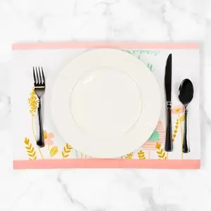 NORTHLIGHT Pastel Eggs Happy Easter Floral Placemats18" And Pinkset Of 4
