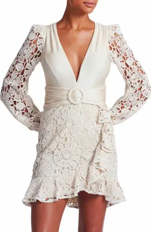 PatBO Crochet Plunge Mini Dress
