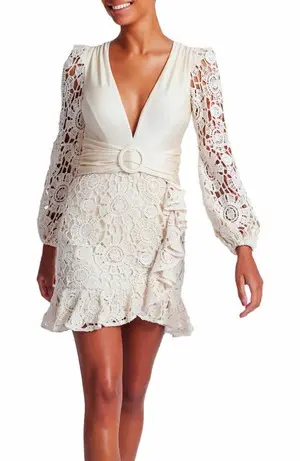 PatBO Crochet Plunge Mini Dress