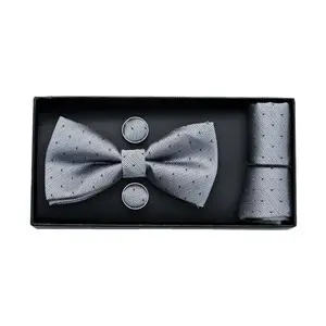 MOUSTACHE Textured Bow Tie Set - Silver