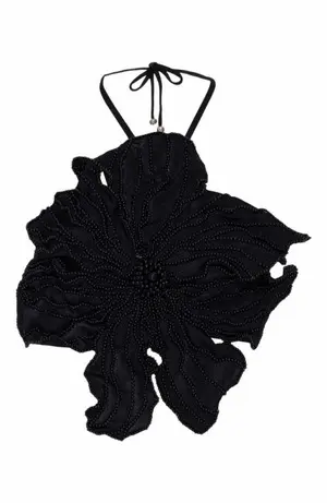 PatBO Hand-beaded Flower Halter Top