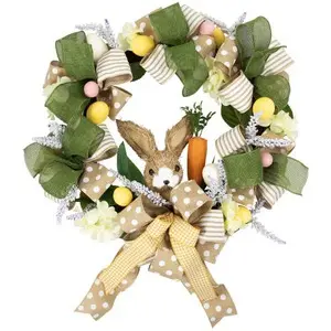 NORTHLIGHT Bunny And Bows Floral Easter Wreath22"green And Beigeunlit - Brown